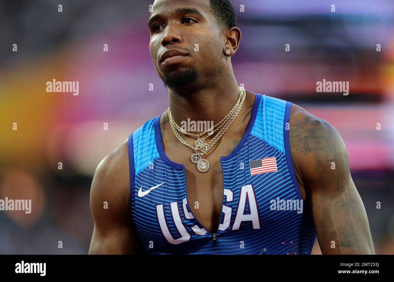 United States' Gil Roberts looks on after competing in a Men's 400 ...