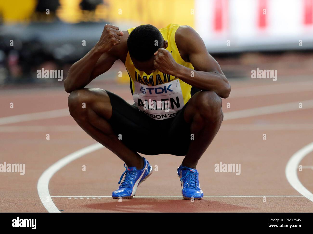 Jamaica's Nathon Allen reacts after competing in a Men's 400 meters ...