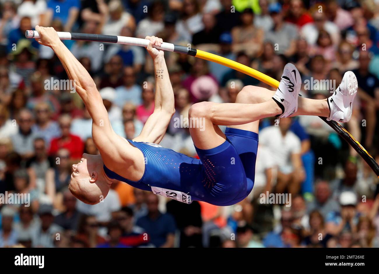 United States' Sam Kendricks makes an attempt in the men's pole vault ...