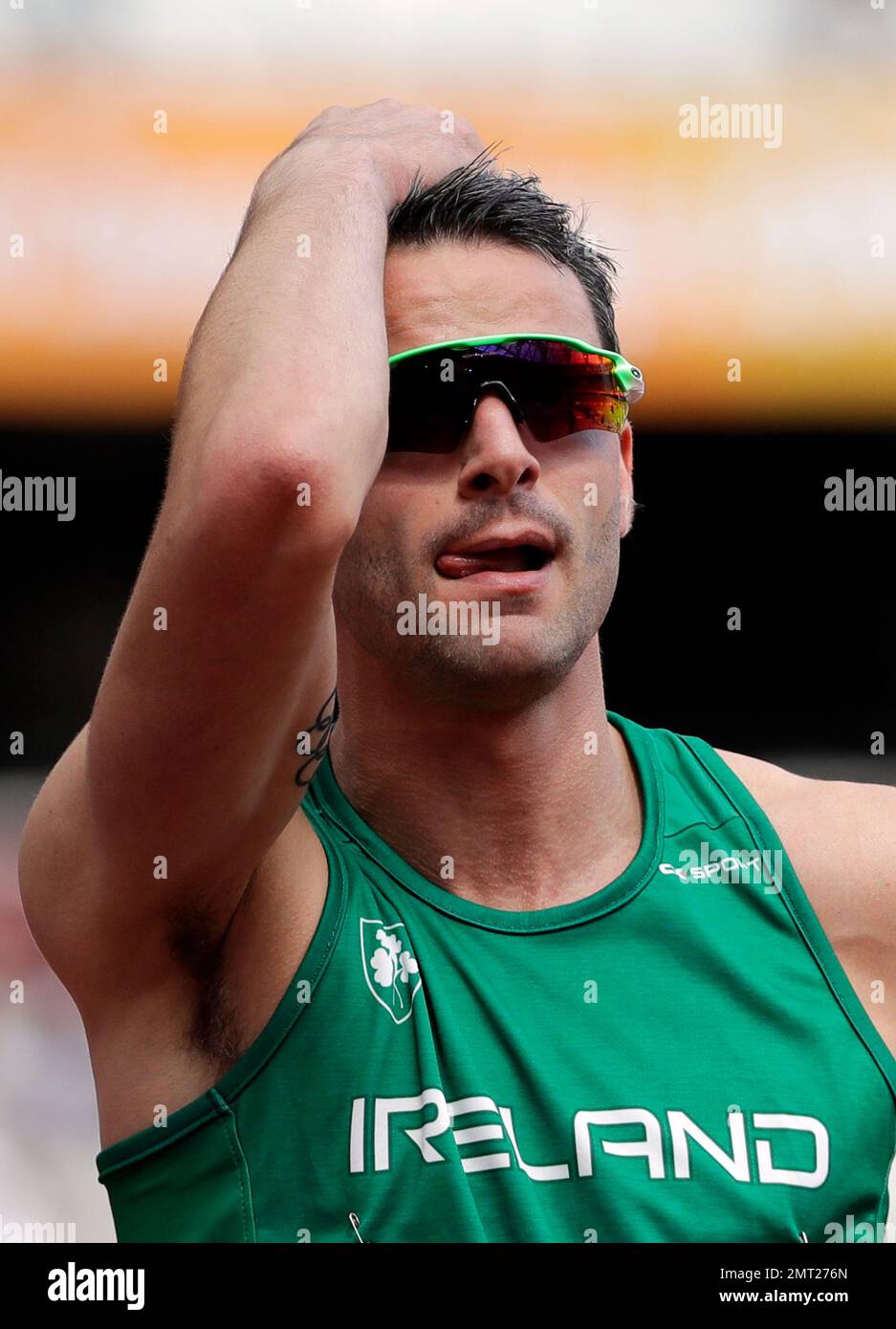Ireland's Thomas Barr looks at the scoreboard after finishing a Men's ...