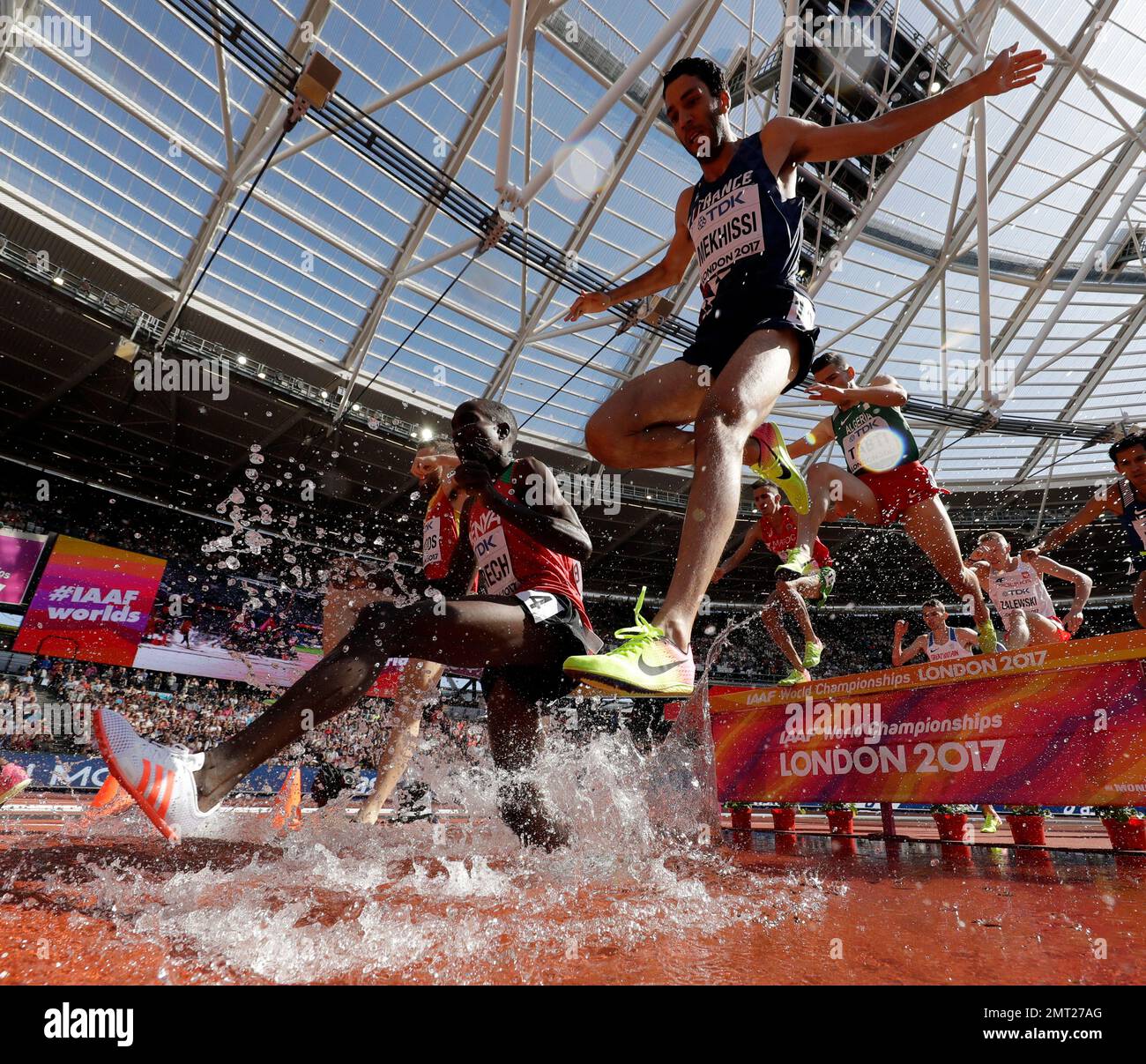 Kenya's Jairus Kipchoge Birech, left, and France's Mahiedine Mekhissi ...