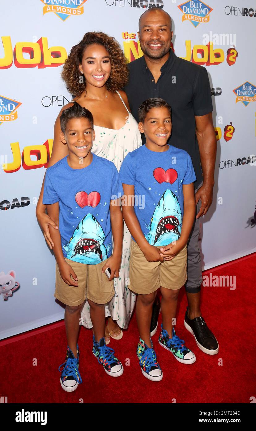 Gloria Govan, left, Derek Fisher and twins Isaiah and Carter Barnes arrive at the LA Premiere of ...