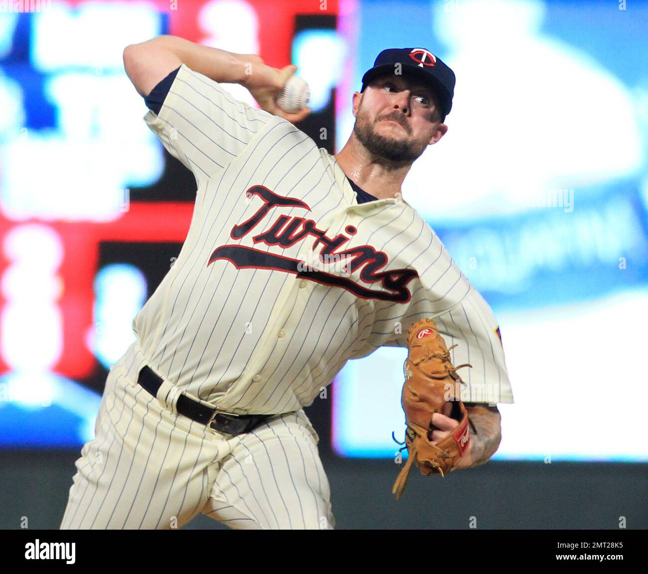 Minnesota Twins pitcher Ryan Pressly (57) throws during the seventh ...