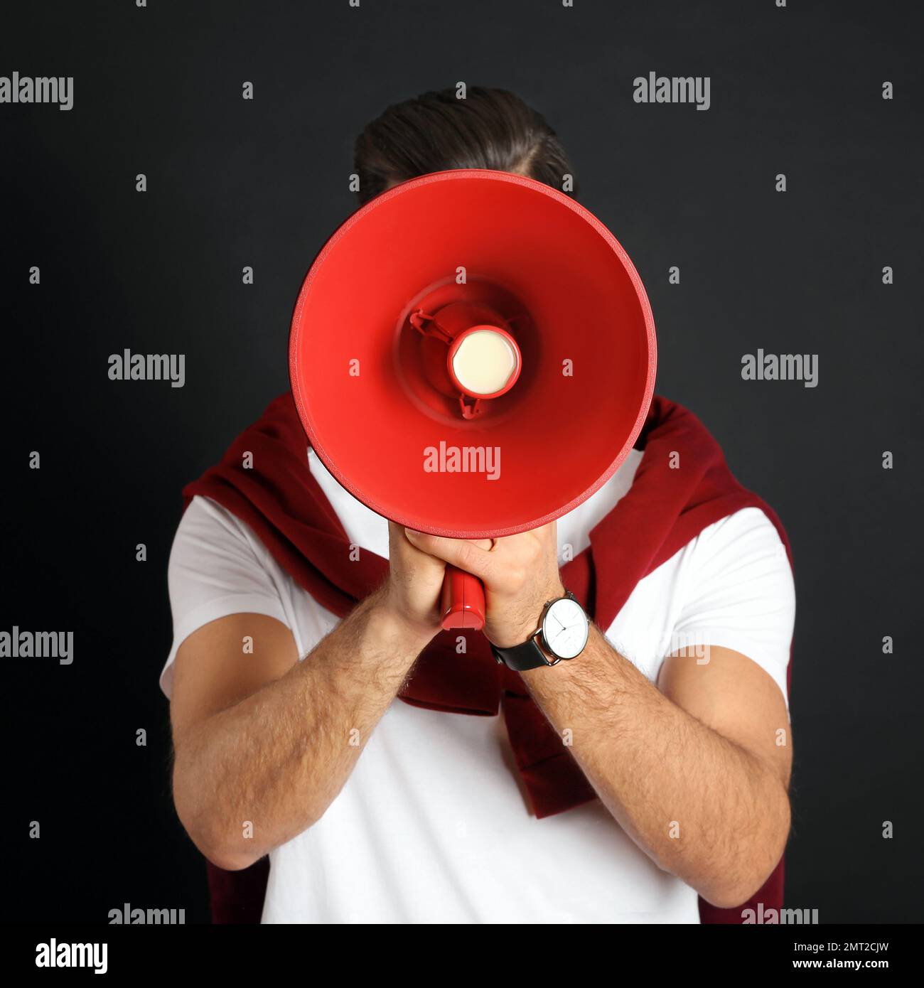 Man red megaphone on hi-res stock photography and images - Alamy