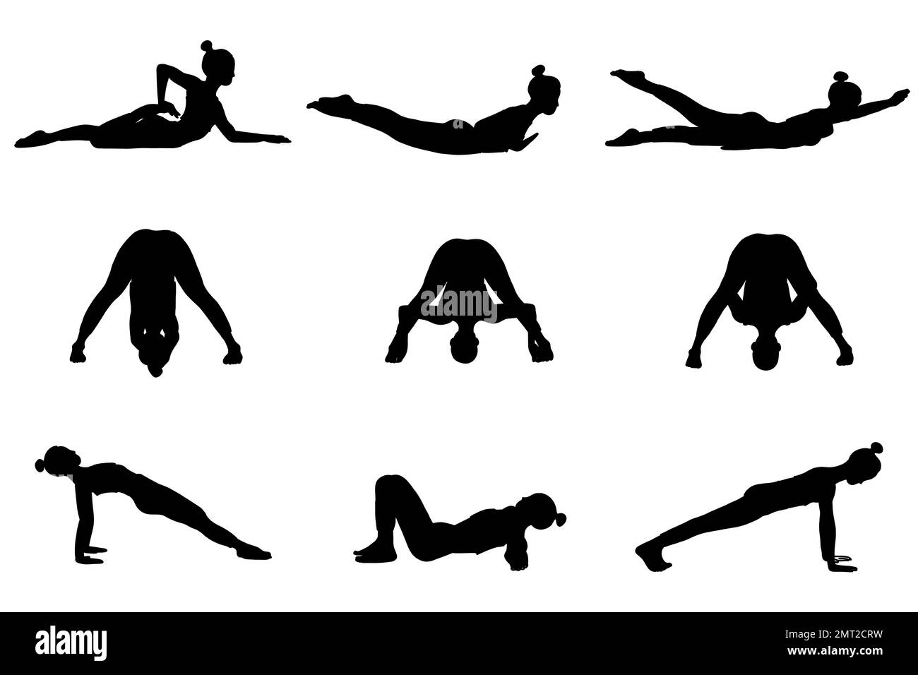 Yoga poses collection. Black shadow. Female woman girl. Vector ...