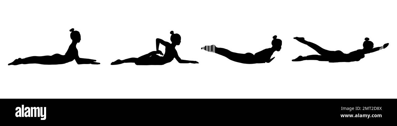 Yoga poses collection. Black shadow. Female woman girl. Vector ...