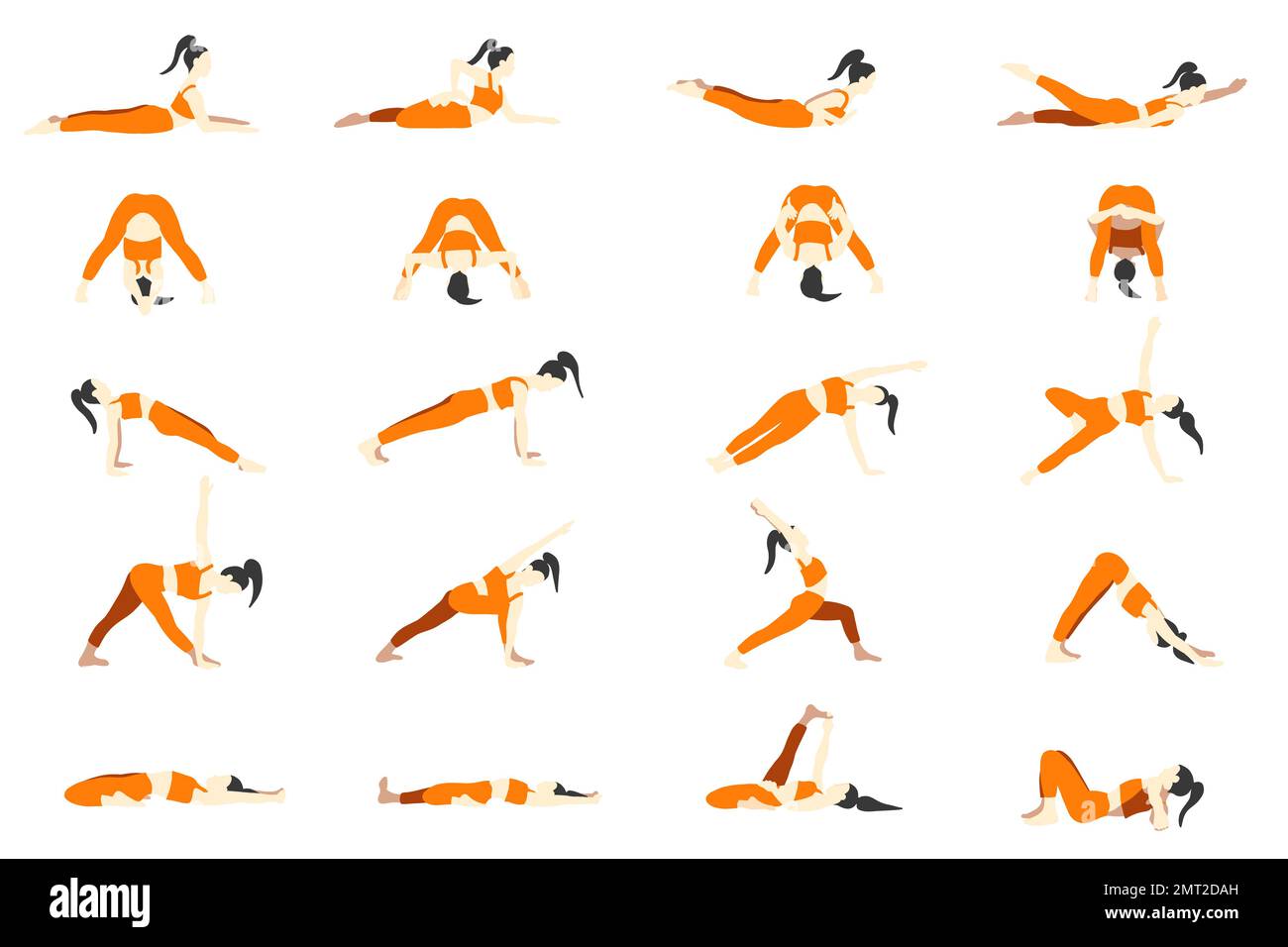 Yoga poses collection. Asian female woman girl. Vector illustration in ...