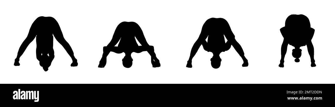 Yoga poses collection. Black shadow. Female woman girl. Vector ...