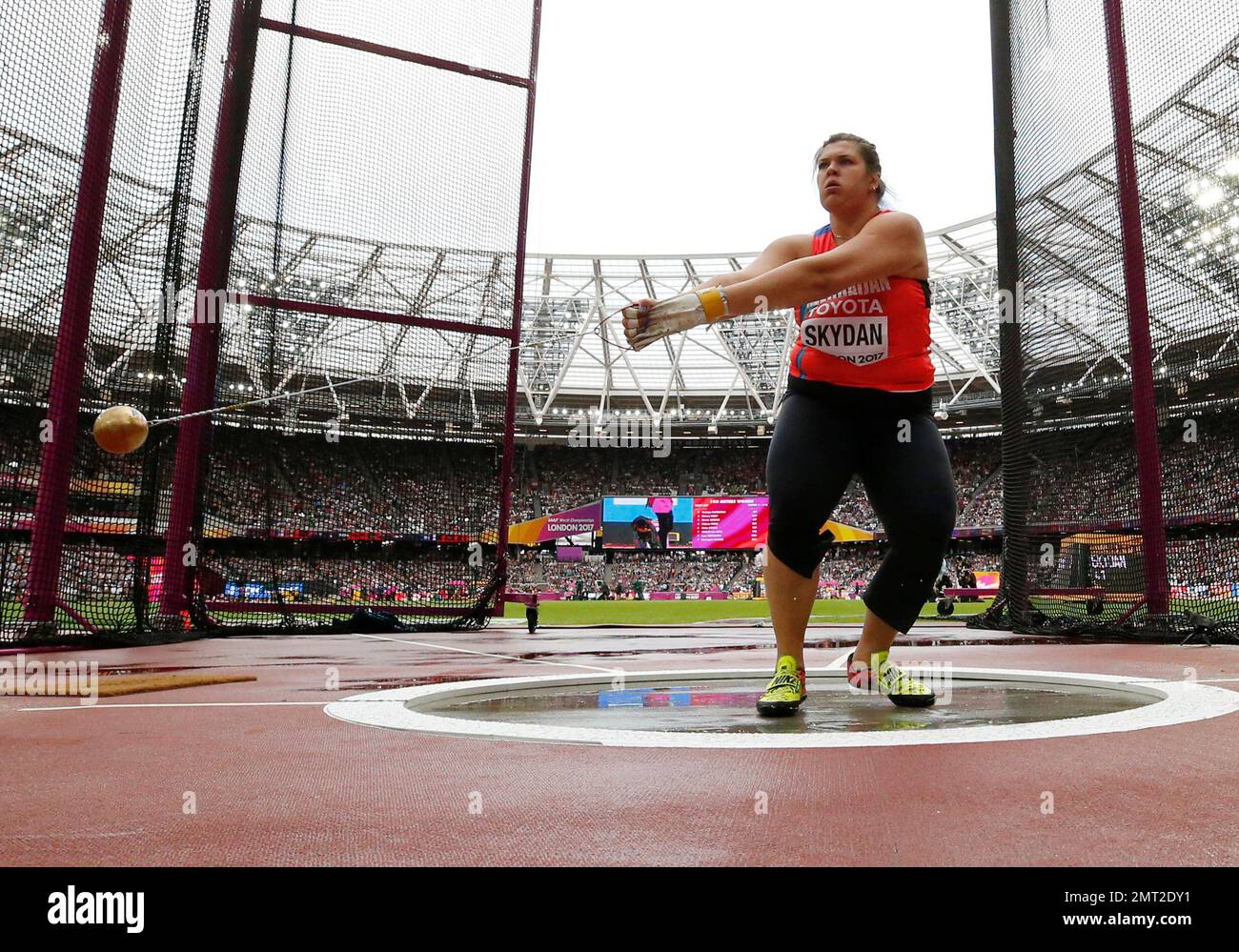 Azerbaijan's Hanna Skydan makes an attempt in the women's hammer throw ...