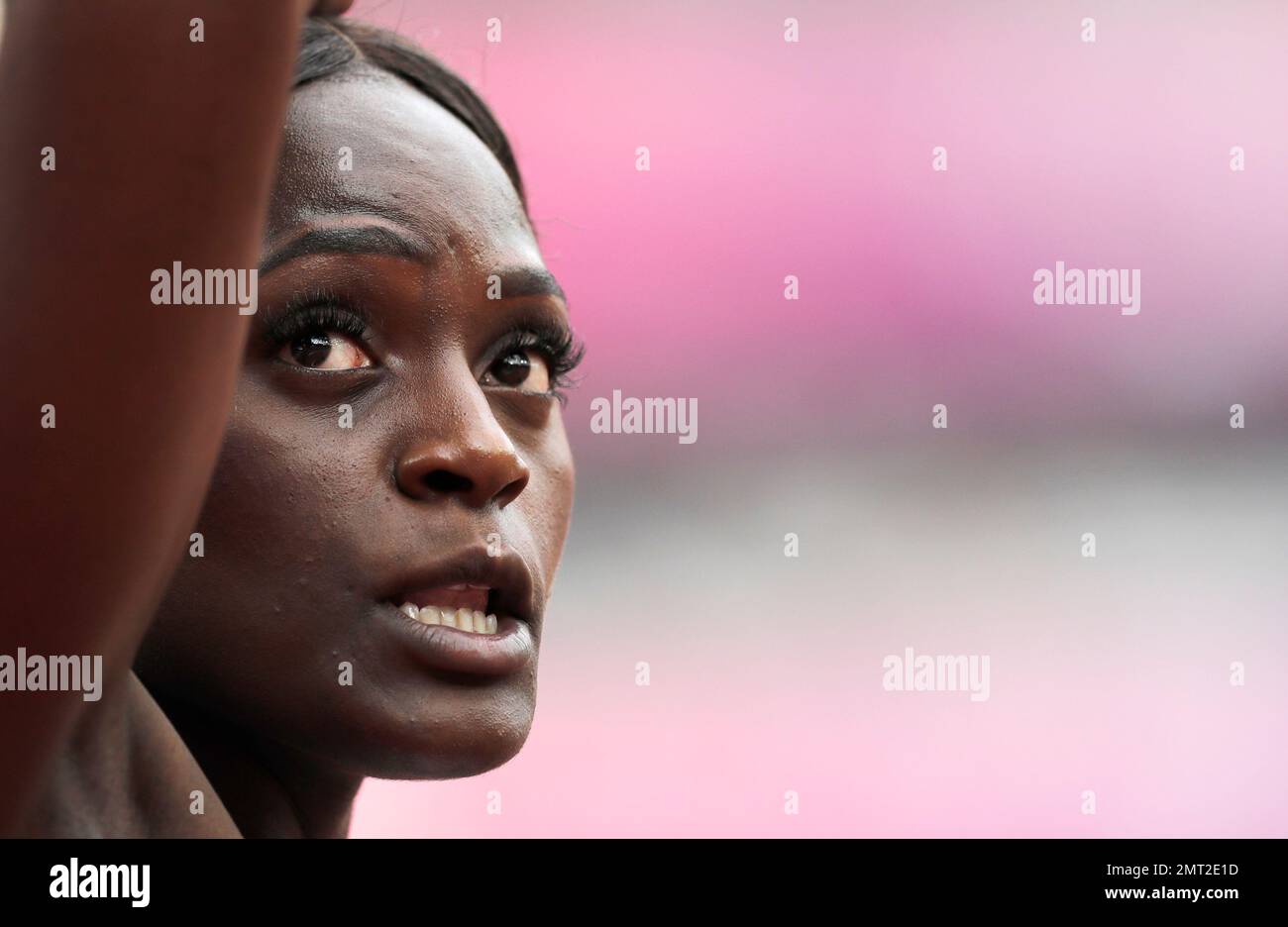 Britain's Daryll Neita looks up after finishing a women's 100m first ...