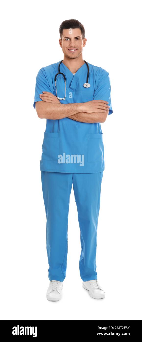 Full length portrait of doctor on white background Stock Photo - Alamy