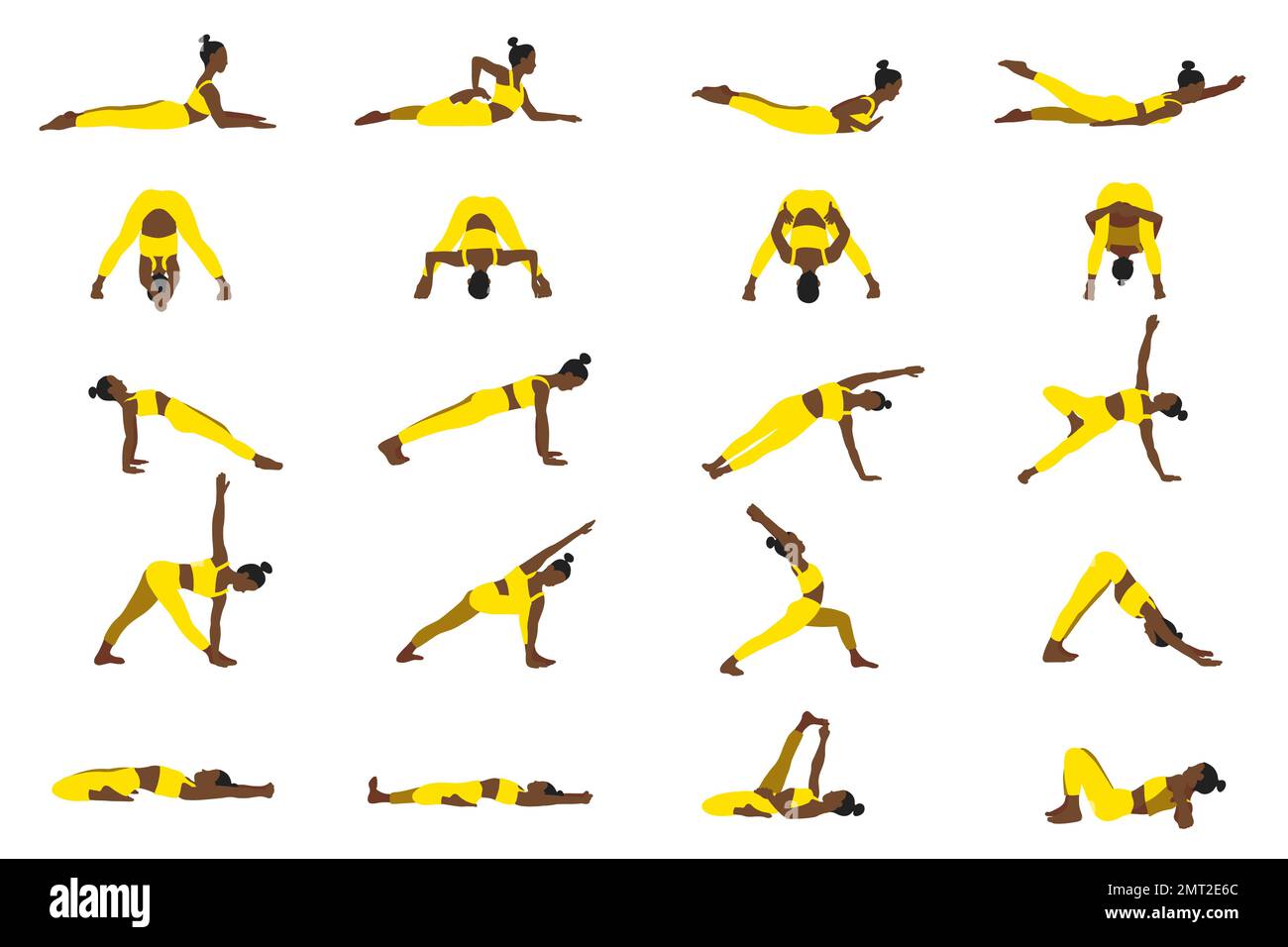 Yoga poses collection. African American. Female woman girl. Vector ...
