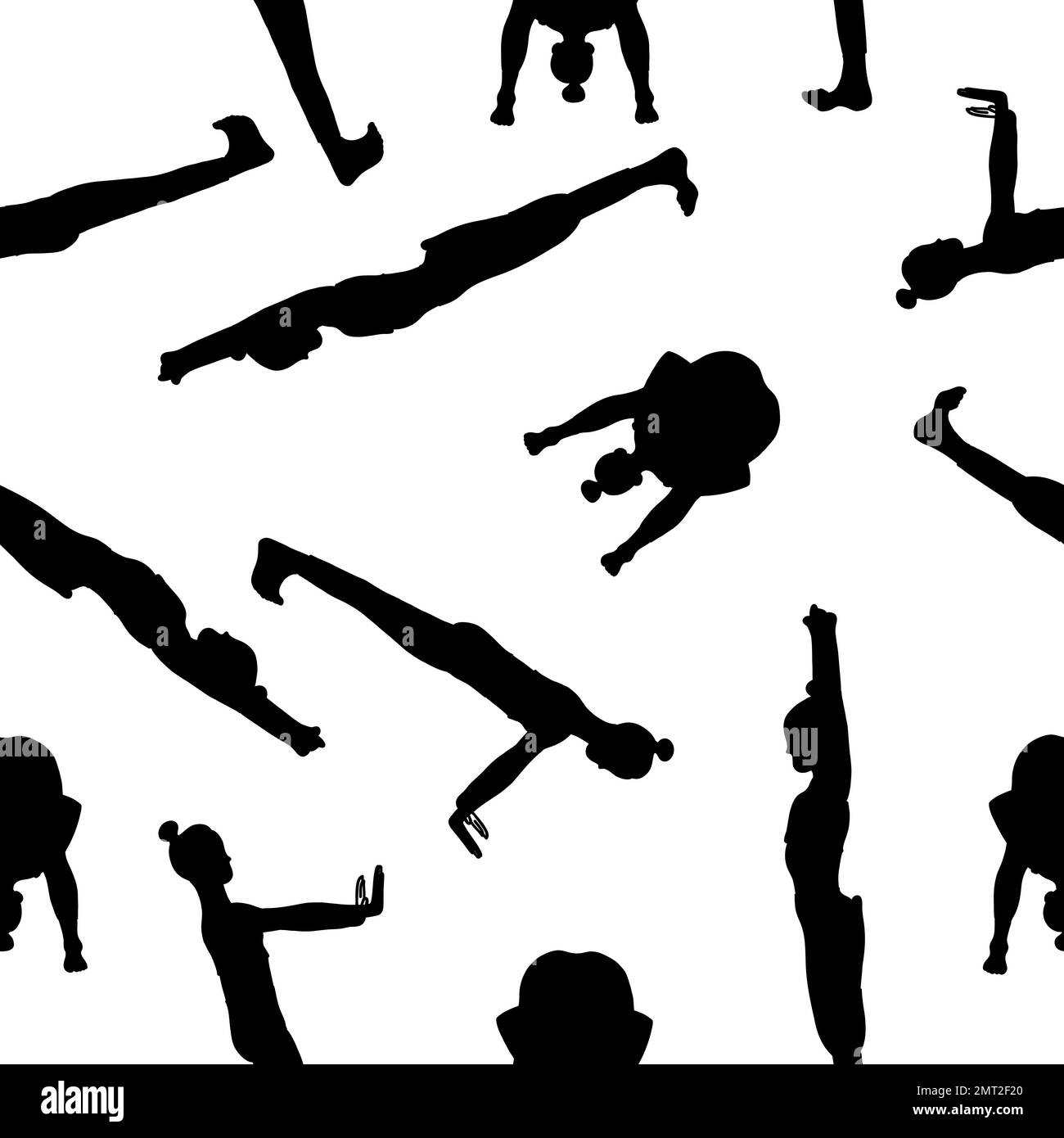 Yoga poses seamless pattern. Black shadow. Female woman girl. Vector ...