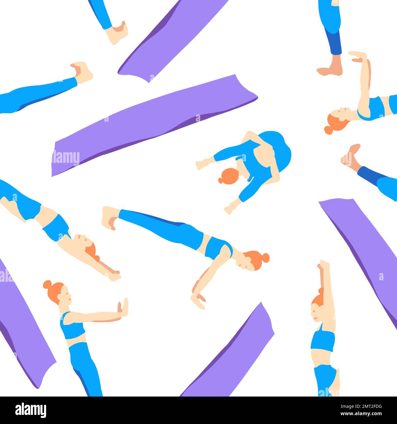 Yoga poses with mat seamless pattern wallpaper. Ginger European female ...