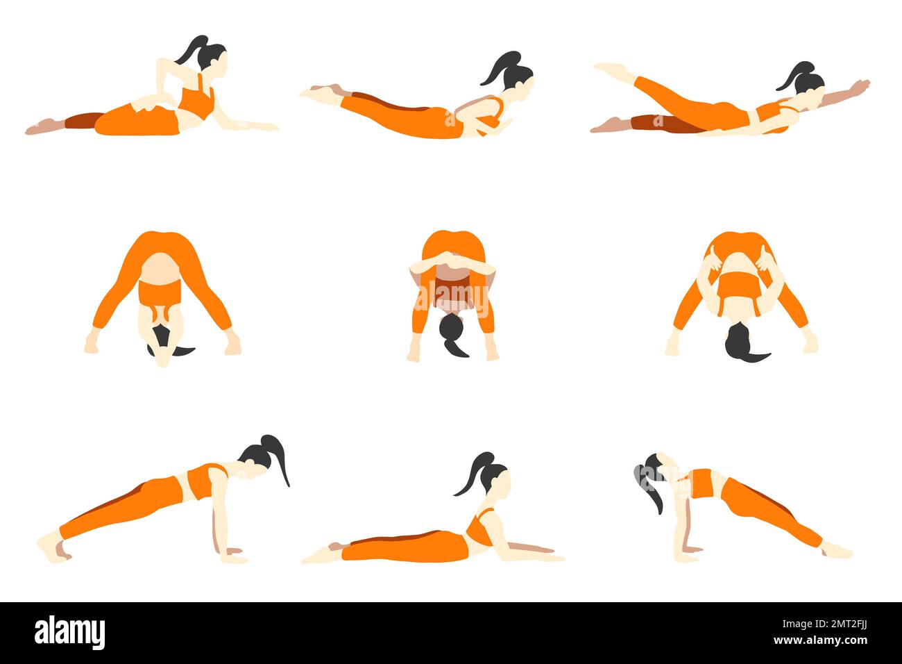 Yoga poses collection. Asian female woman girl. Vector illustration in ...