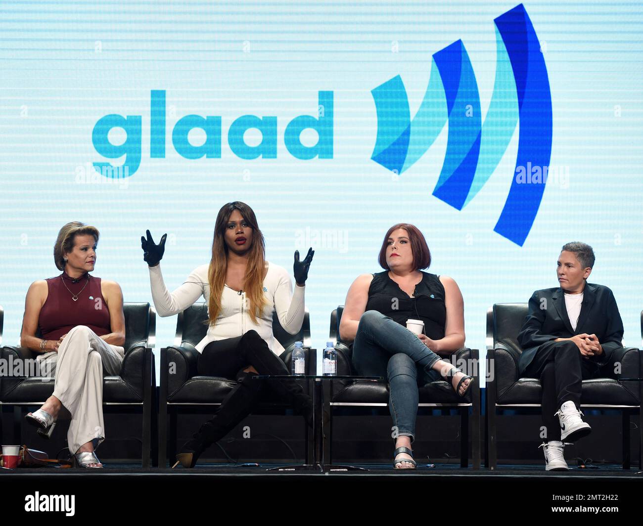 Alexandra Billings, from left, Laverne Cox, "Danger & Eggs" creator ...