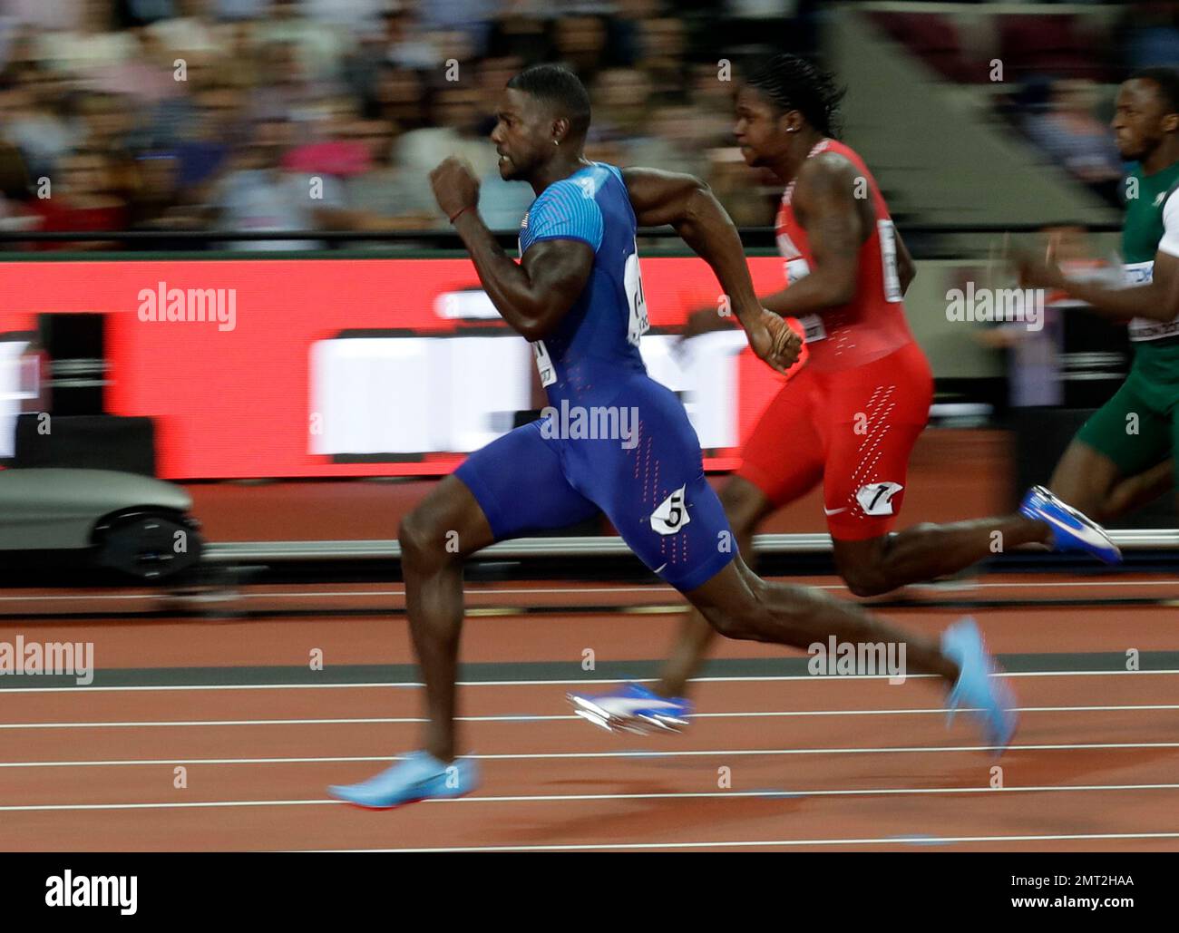 United States' Justin Gatlin competes in a men's 100m heat during the ...