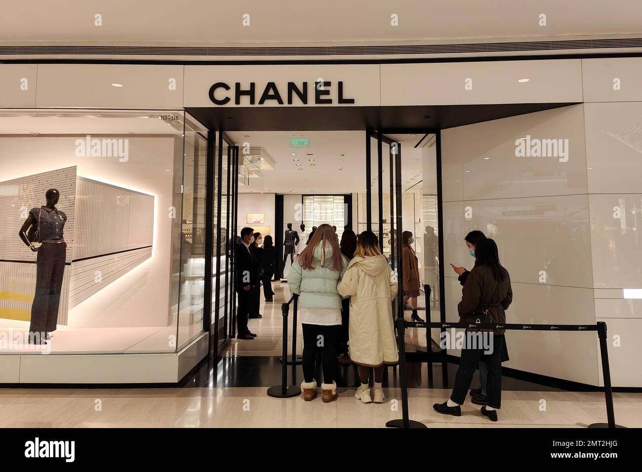 SHANGHAI, CHINA - FEBRUARY 1, 2023 - Shoppers line up at CHANEL luxury ...