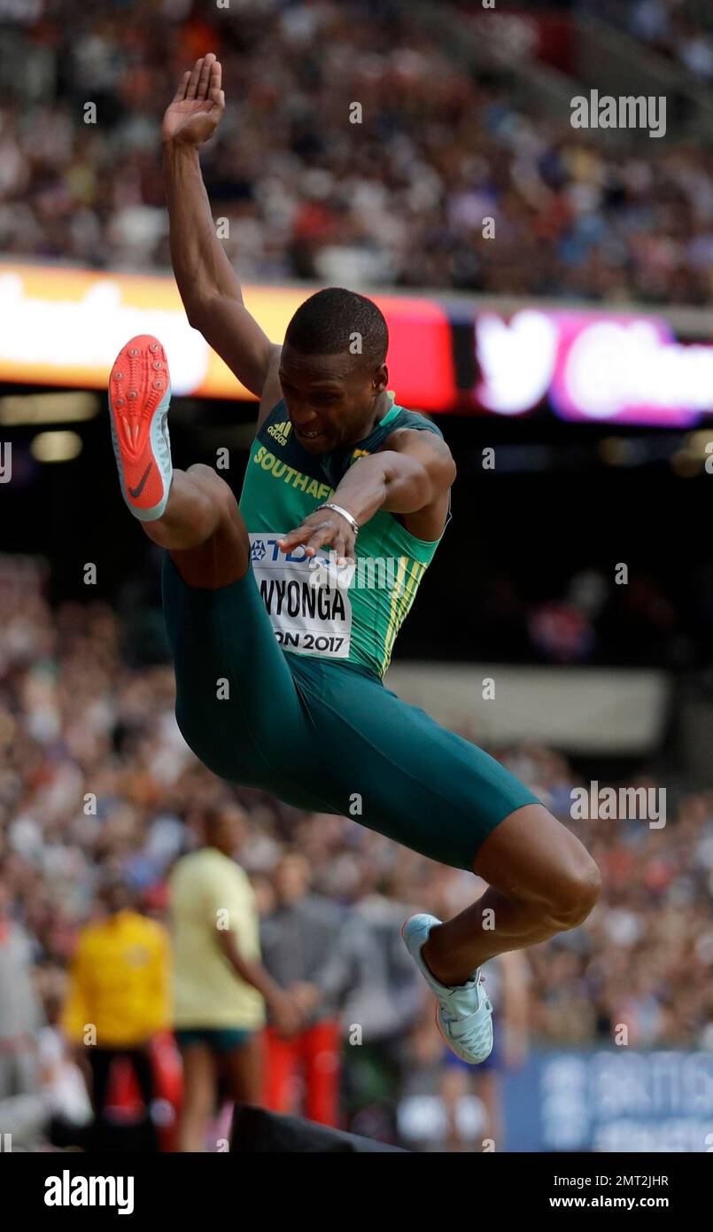 South Africa's Luvo Manyonga competes in men's long jump qualification ...