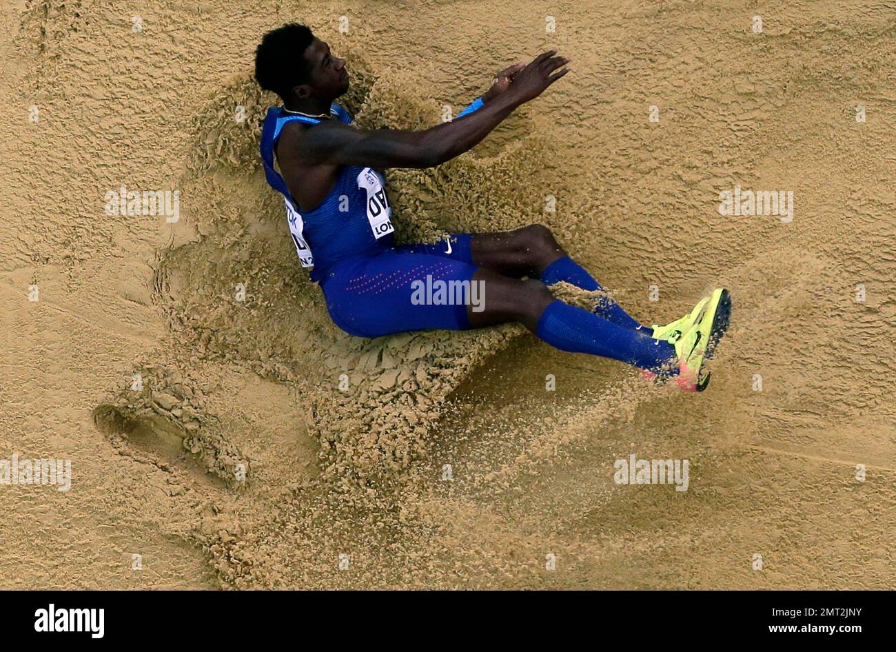 United States' Marquis Dendy competes in the men's long jump ...
