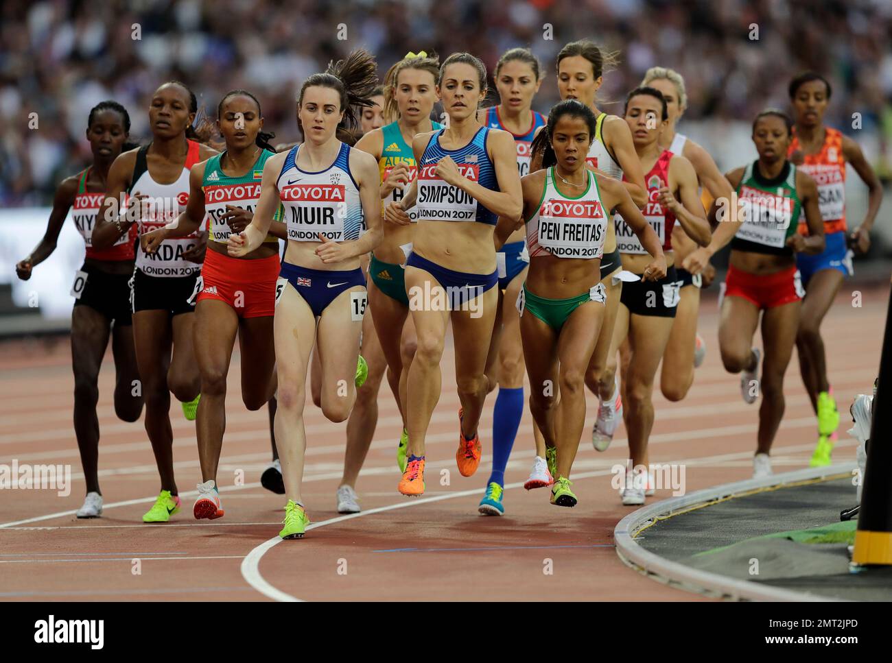 United States' Jennifer Simpson, center, competes in a Women's 1500 ...