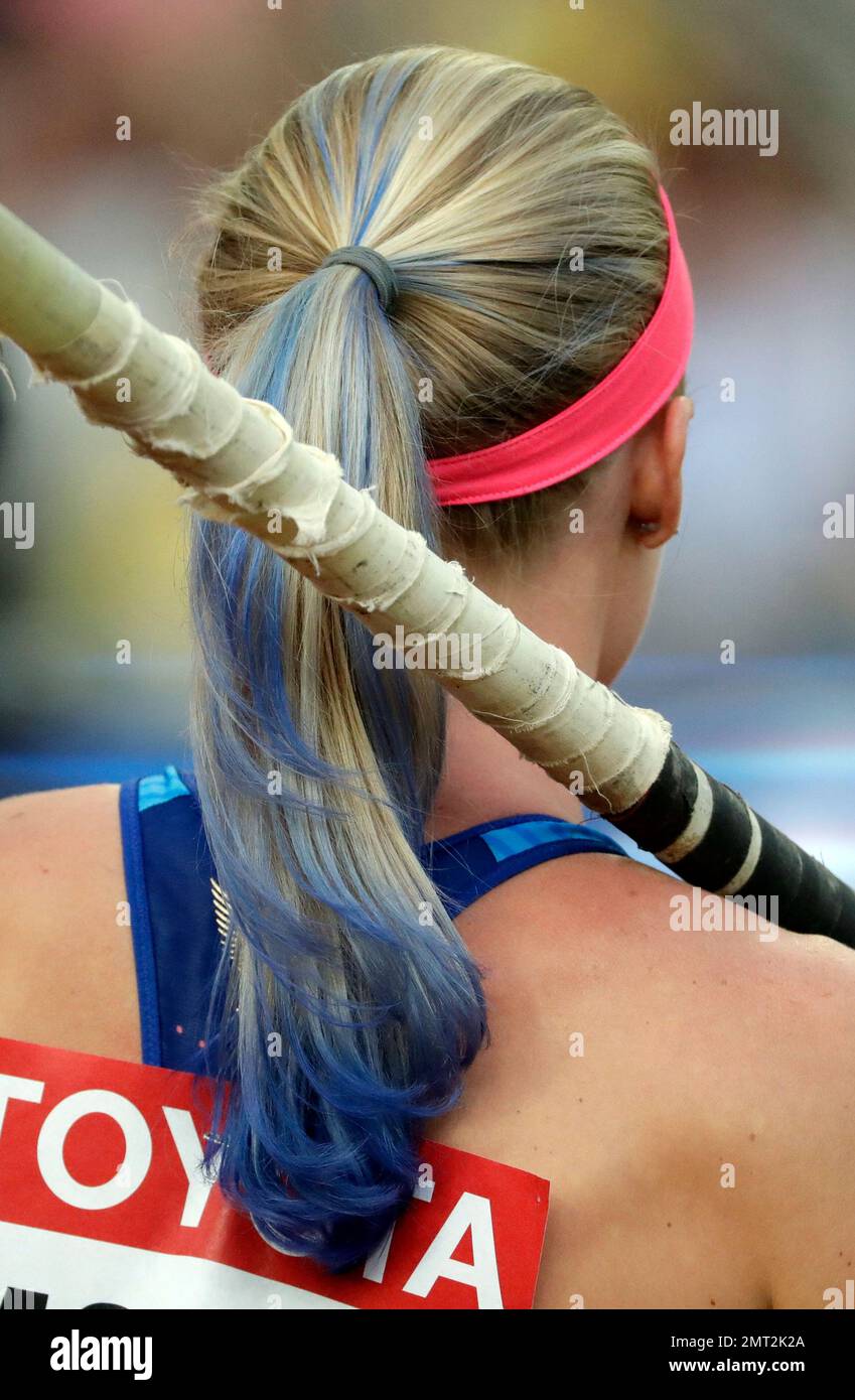 United States' Sandi Morris warms up before the women's pole vault ...