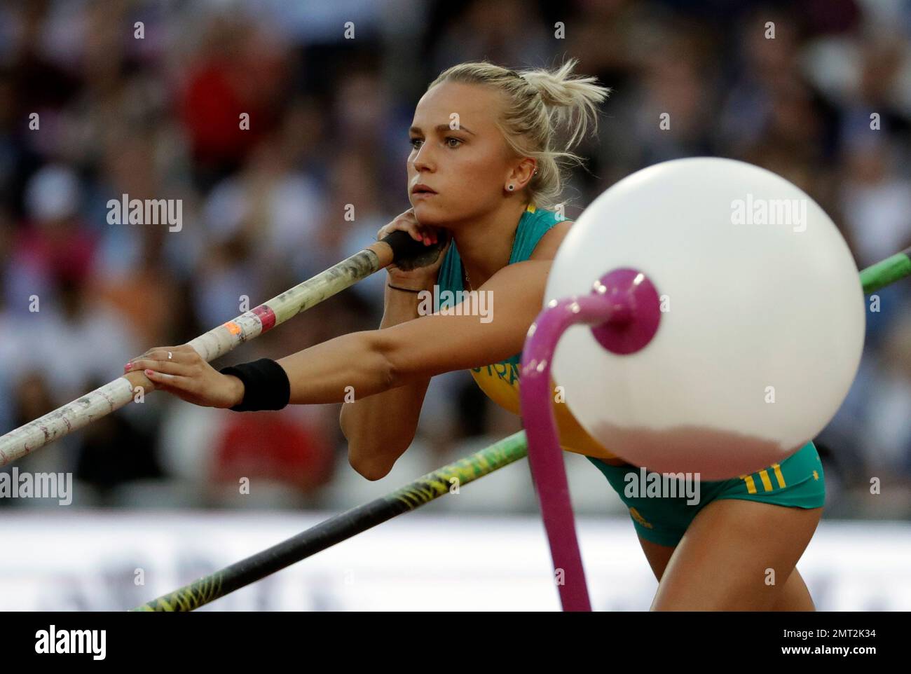 Australia's Liz Parnov warms up before the women's pole vault ...
