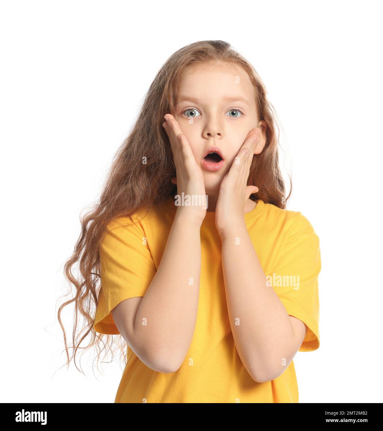 Portrait of emotional girl on white background Stock Photo - Alamy