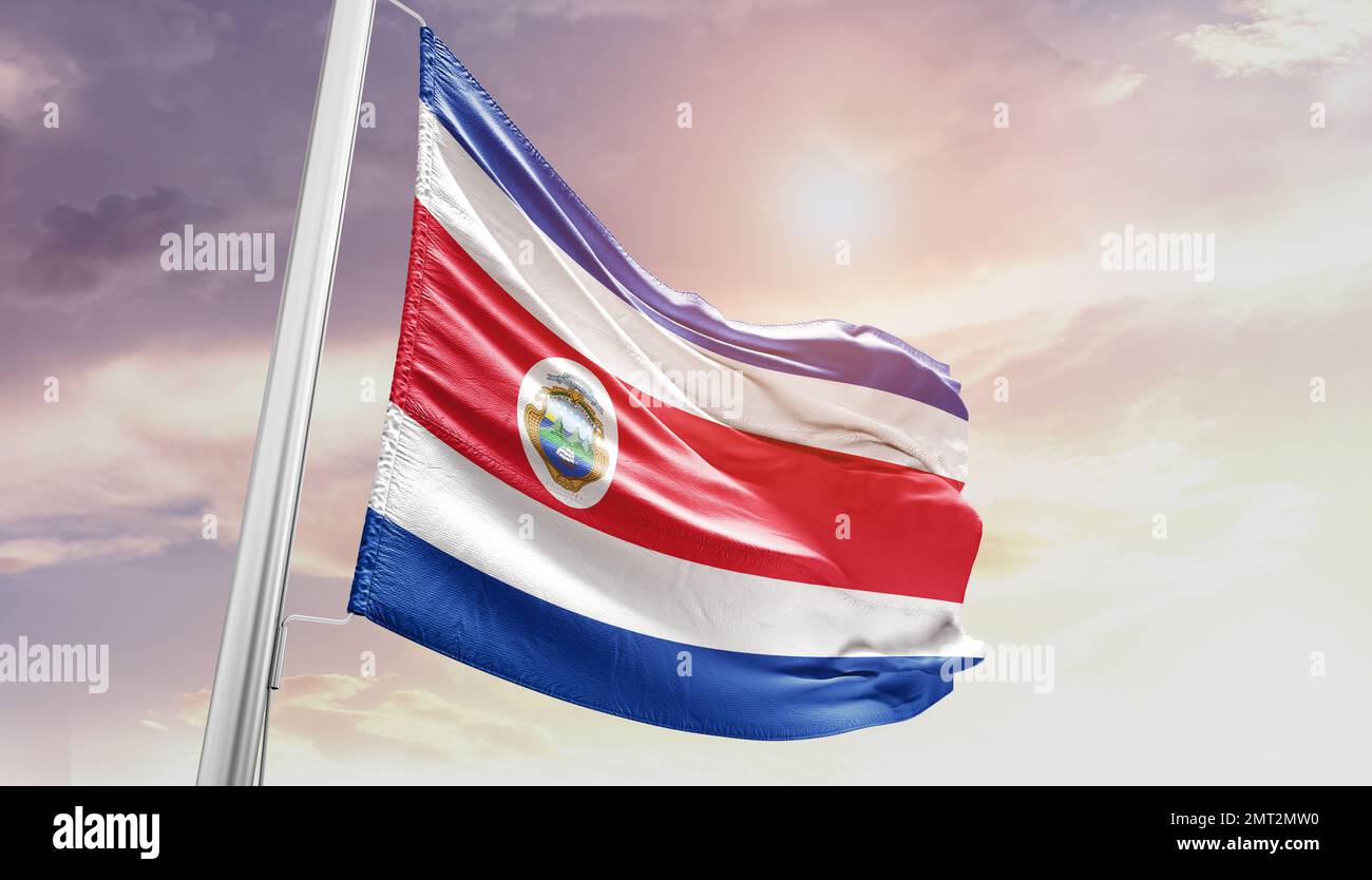 coasta rica waving flag in beautiful sky Stock Photo - Alamy