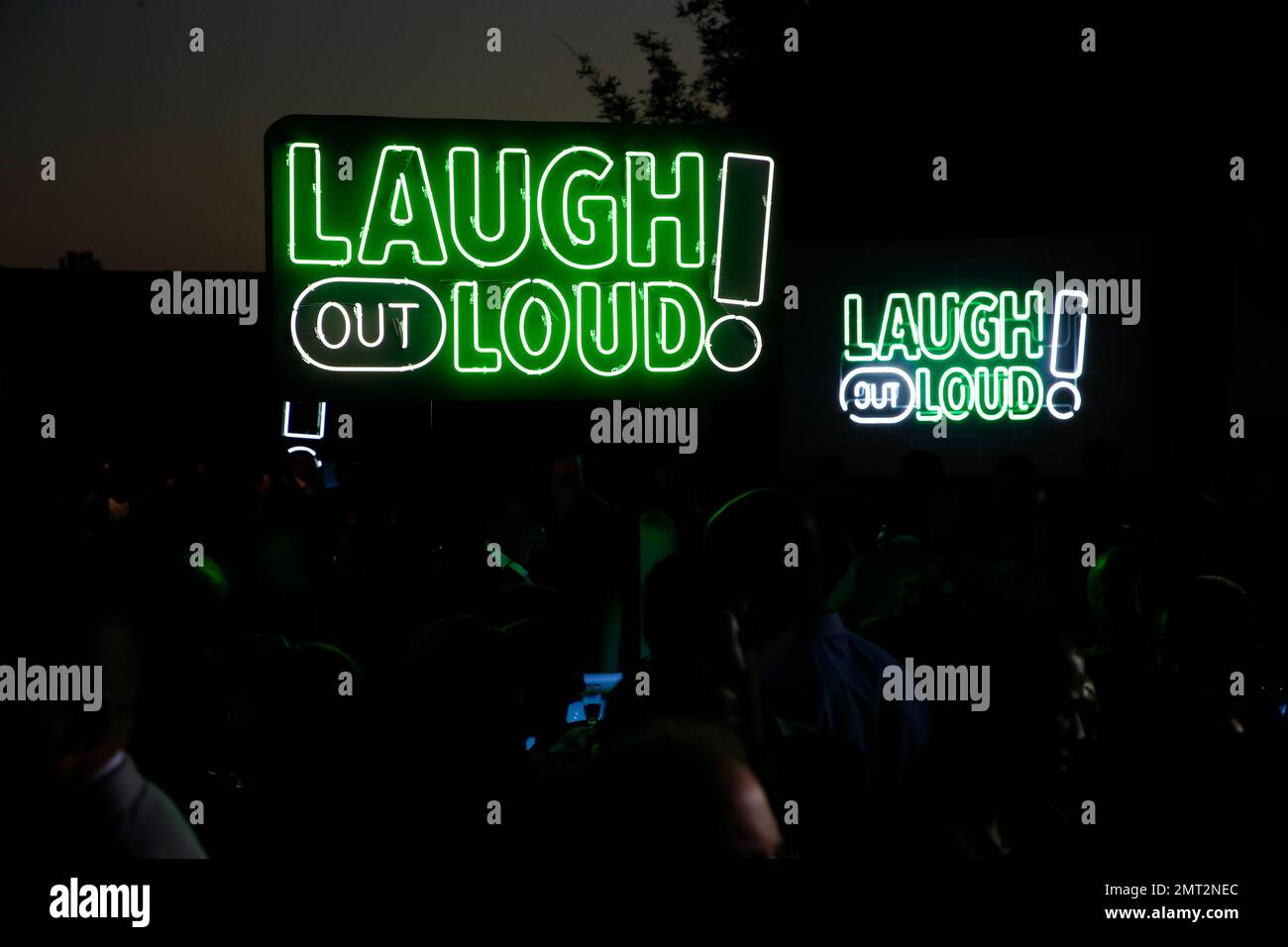Logos are seen at Kevin Hart's "Laugh Out Loud" new streaming video ...