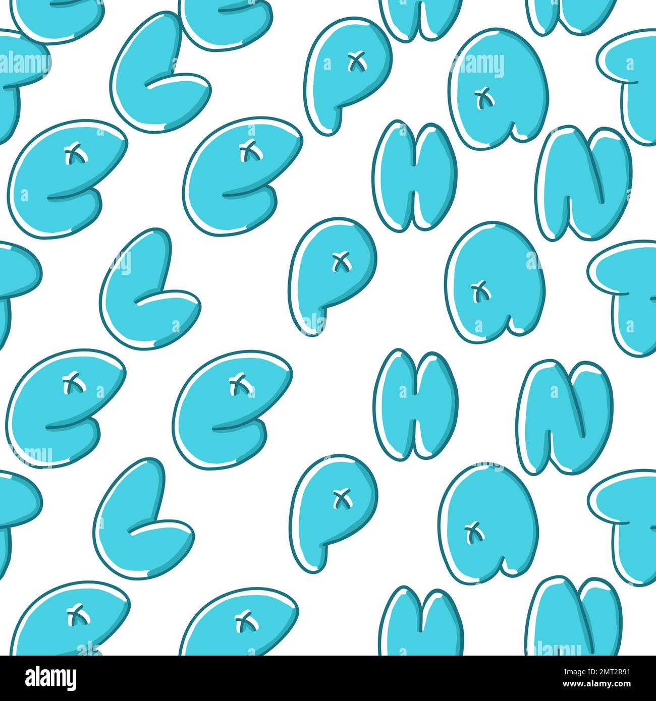 Elephants text lettering seamless pattern. Vector illustration in ...