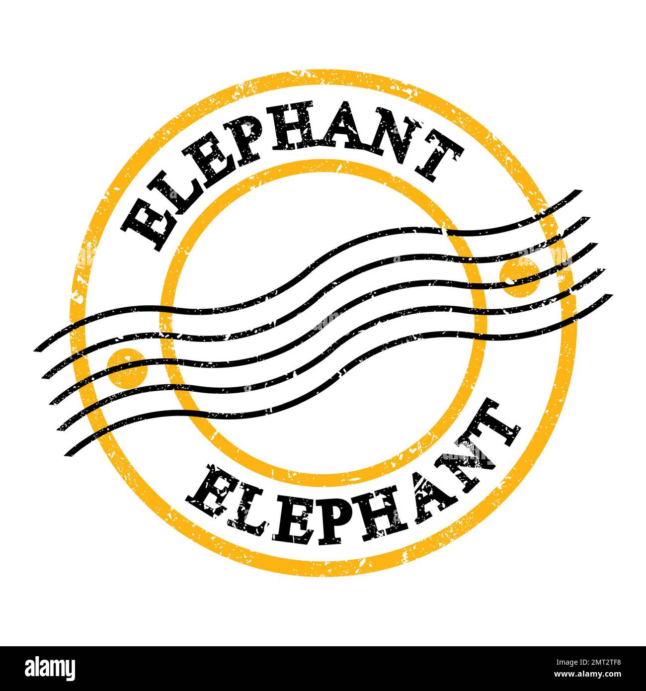 ELEPHANT, text written on yellow-black grungy postal stamp Stock Photo ...
