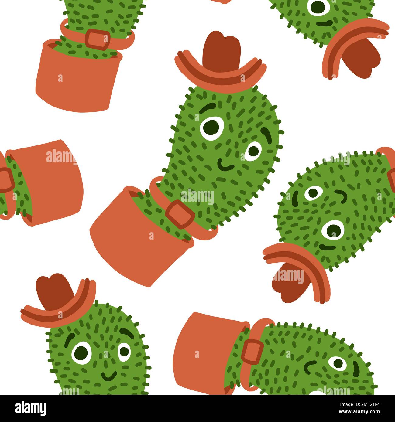 Cacti character in hat pattern. Vector illustration in cartoon flat ...
