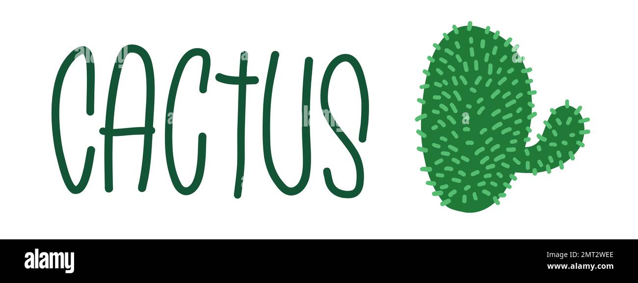 Cactus lettering. Vector illustration in cartoon flat style isolated on ...