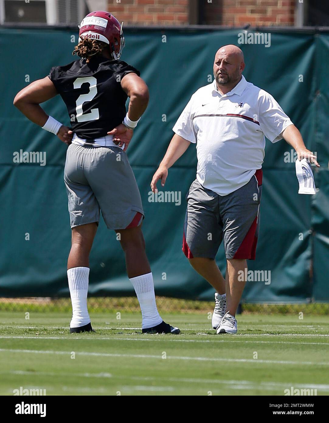 Alabama offensive coordinator, Brian Daboll, coaches quarterback Jalen ...