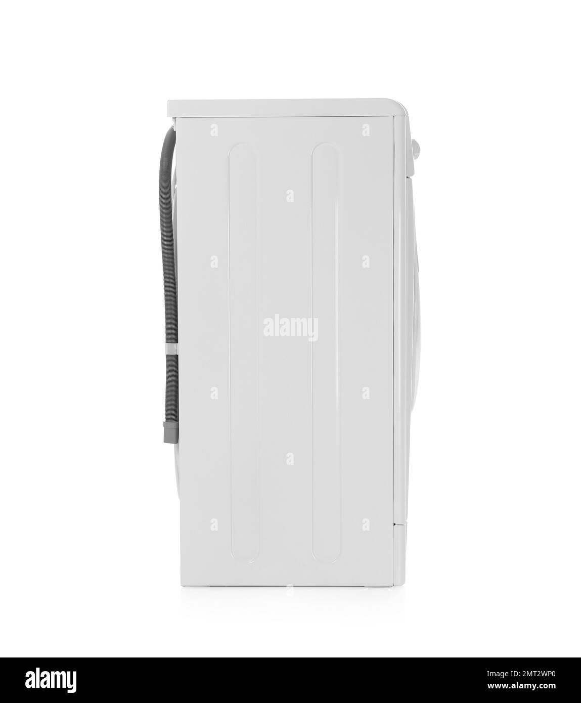 Modern washing machine isolated on white, side view. Laundry day Stock ...