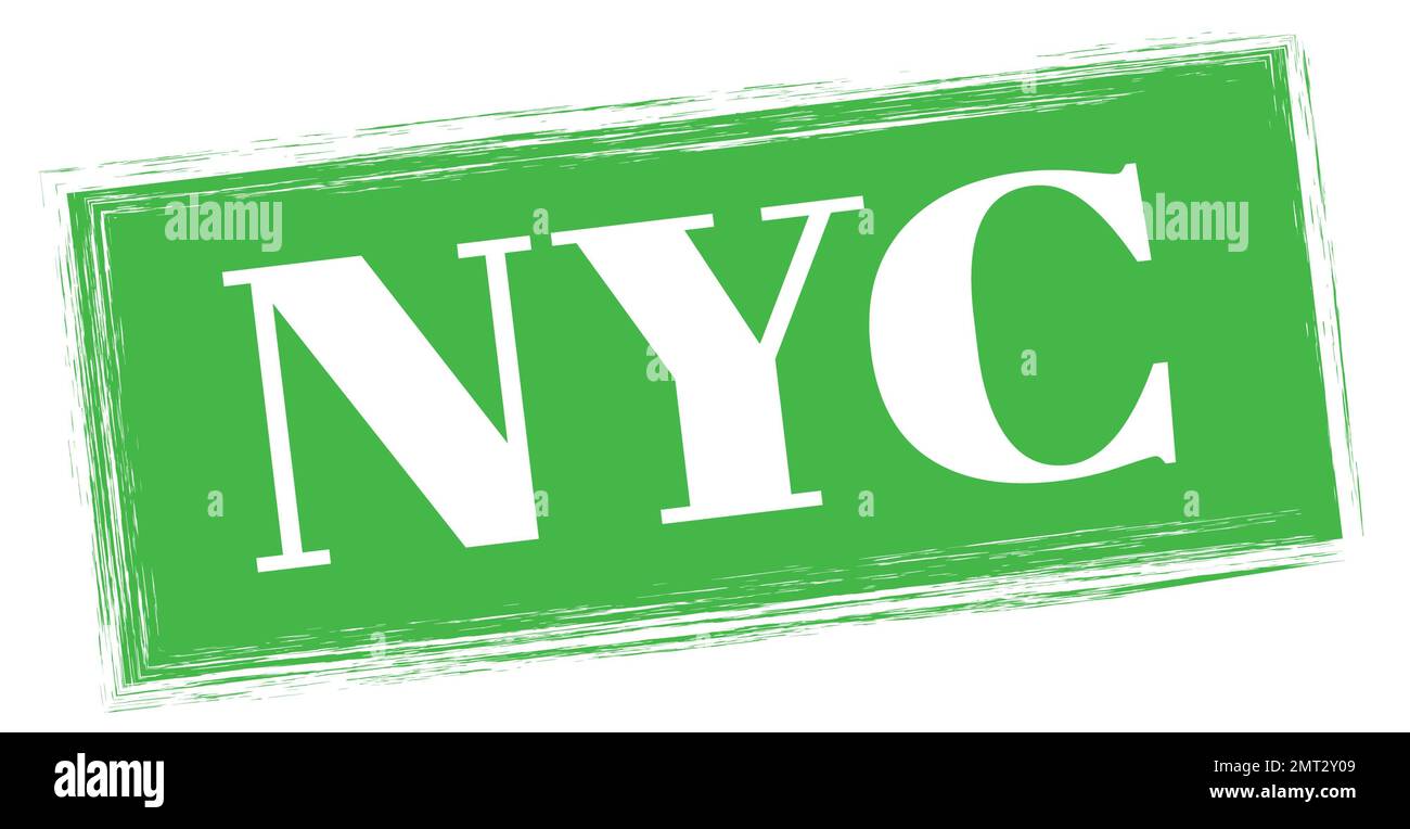 NYC text written on green rectangle stamp sign Stock Photo - Alamy