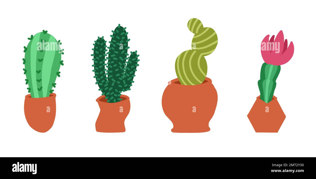 Cacti set. Vector illustrations in cartoon flat style isolated on white ...