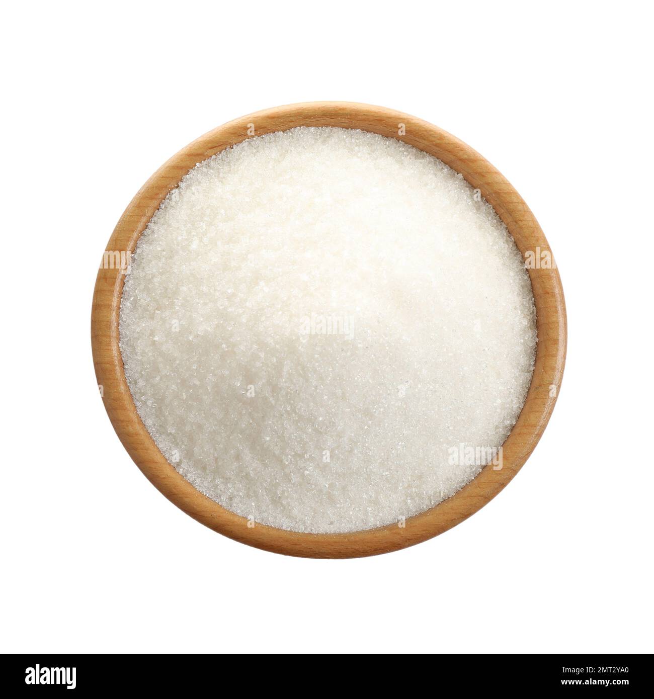 Granulated sugar in bowl isolated on white, top view Stock Photo - Alamy