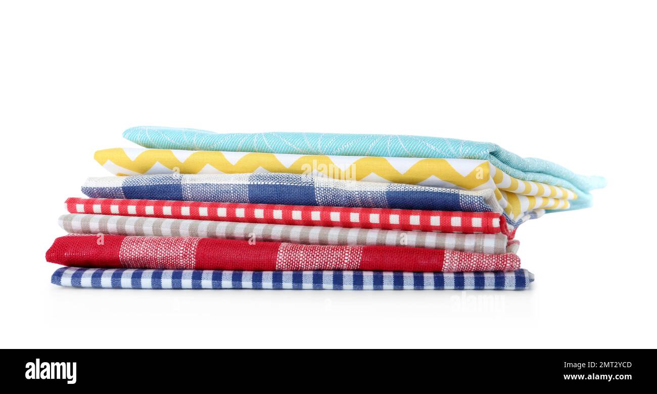 Stack of clean kitchen towels isolated on white Stock Photo - Alamy