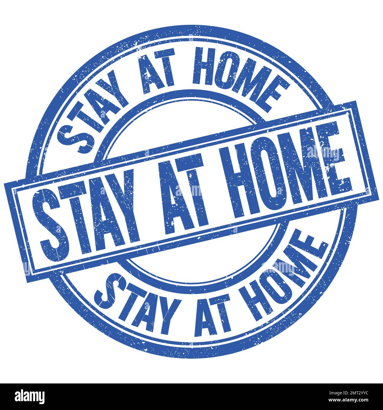 STAY AT HOME text written word on blue round stamp sign Stock Photo - Alamy