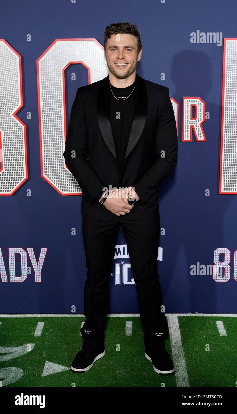 Gus Kenworthy poses at the premiere of the film "80 for Brady," Tuesday ...