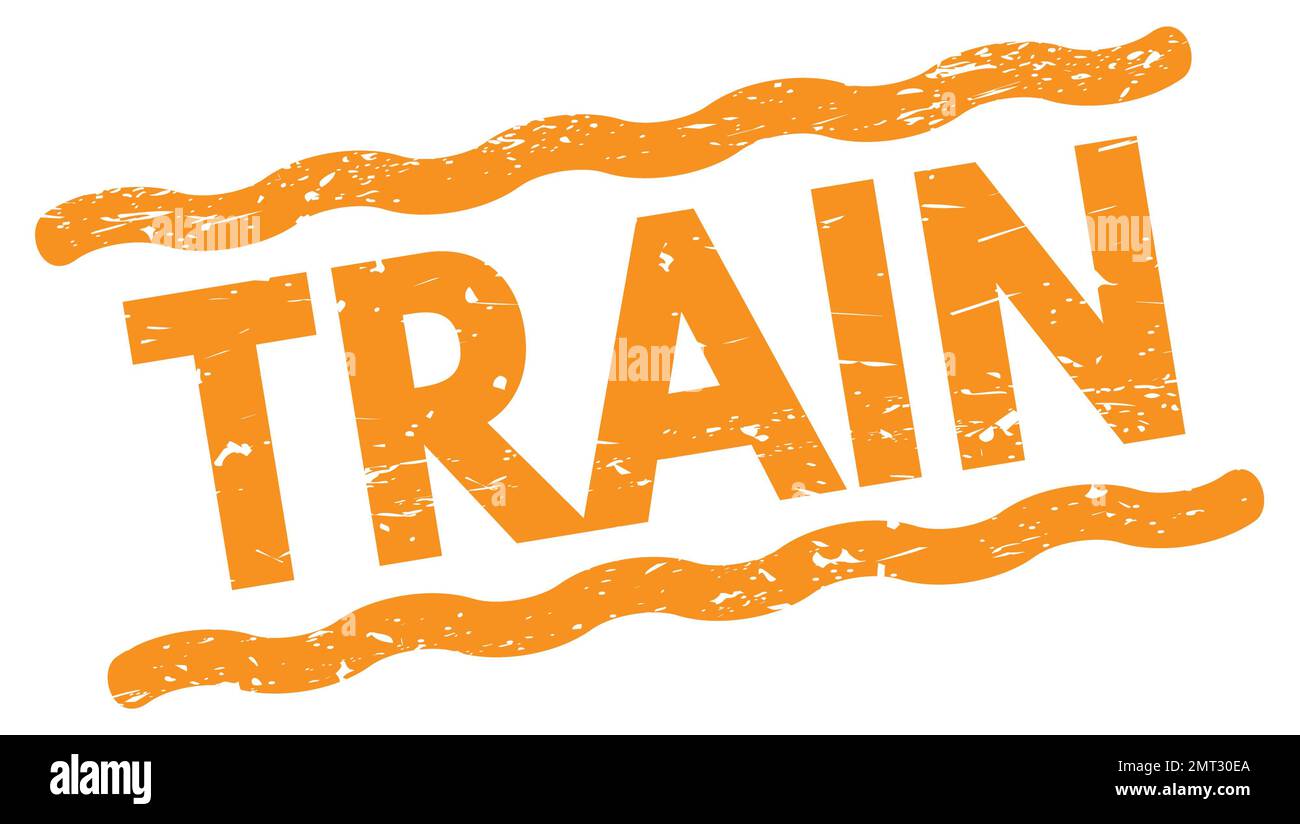 TRAIN text written on orange lines stamp sign Stock Photo - Alamy
