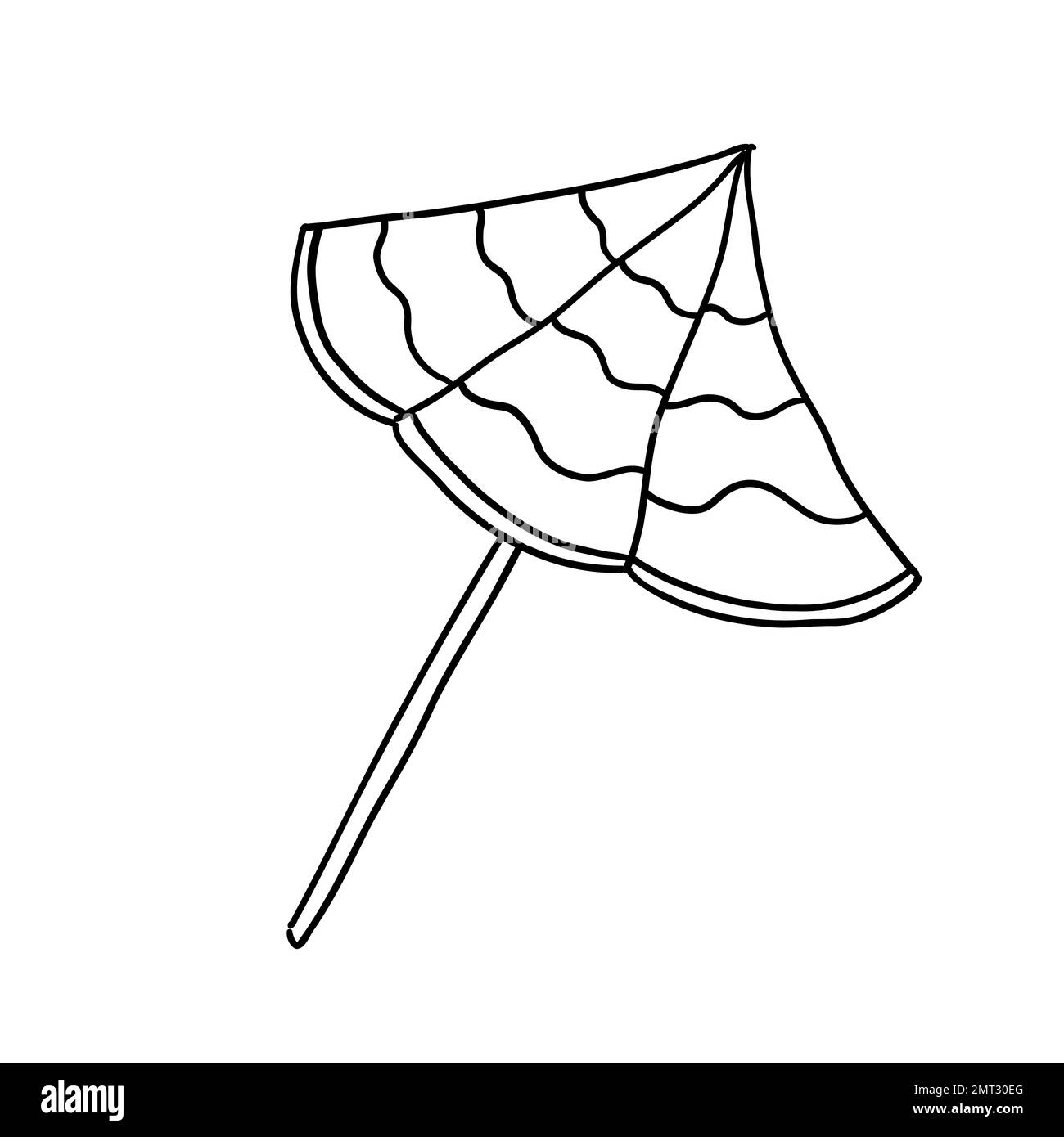 Pink beach umbrella. Vector illustration in outline doodle style ... Pink beach umbrella. Vector illustration in outline doodle style ...