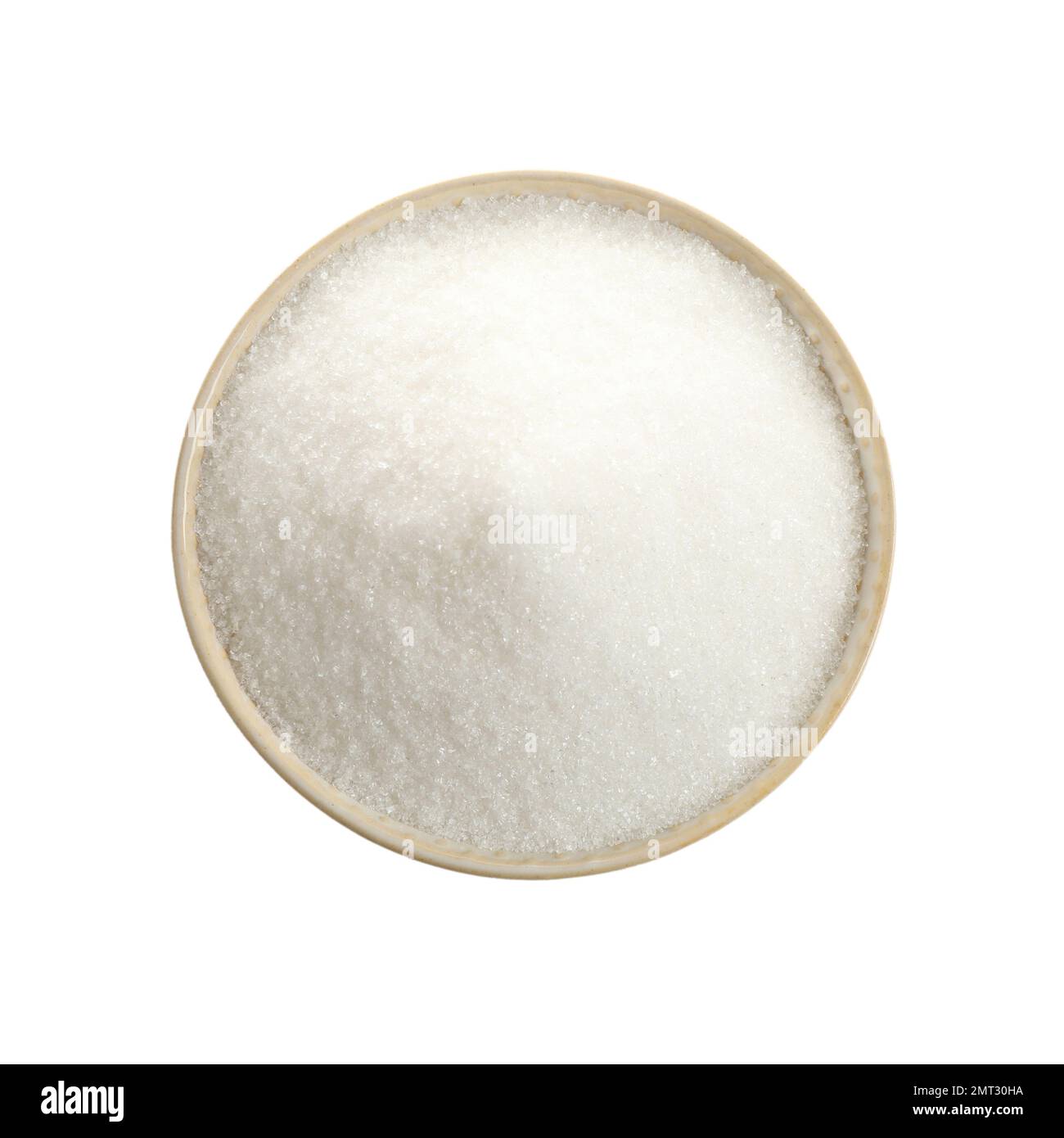 Granulated sugar in bowl isolated on white, top view Stock Photo - Alamy