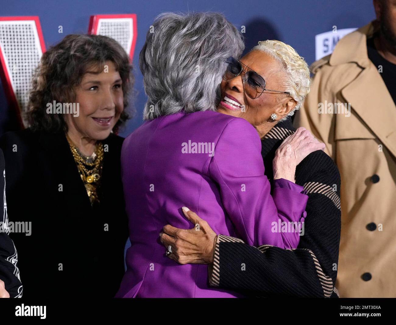 Dionne Warwick, right, is greeted by Jane Fonda at the premiere of the ...