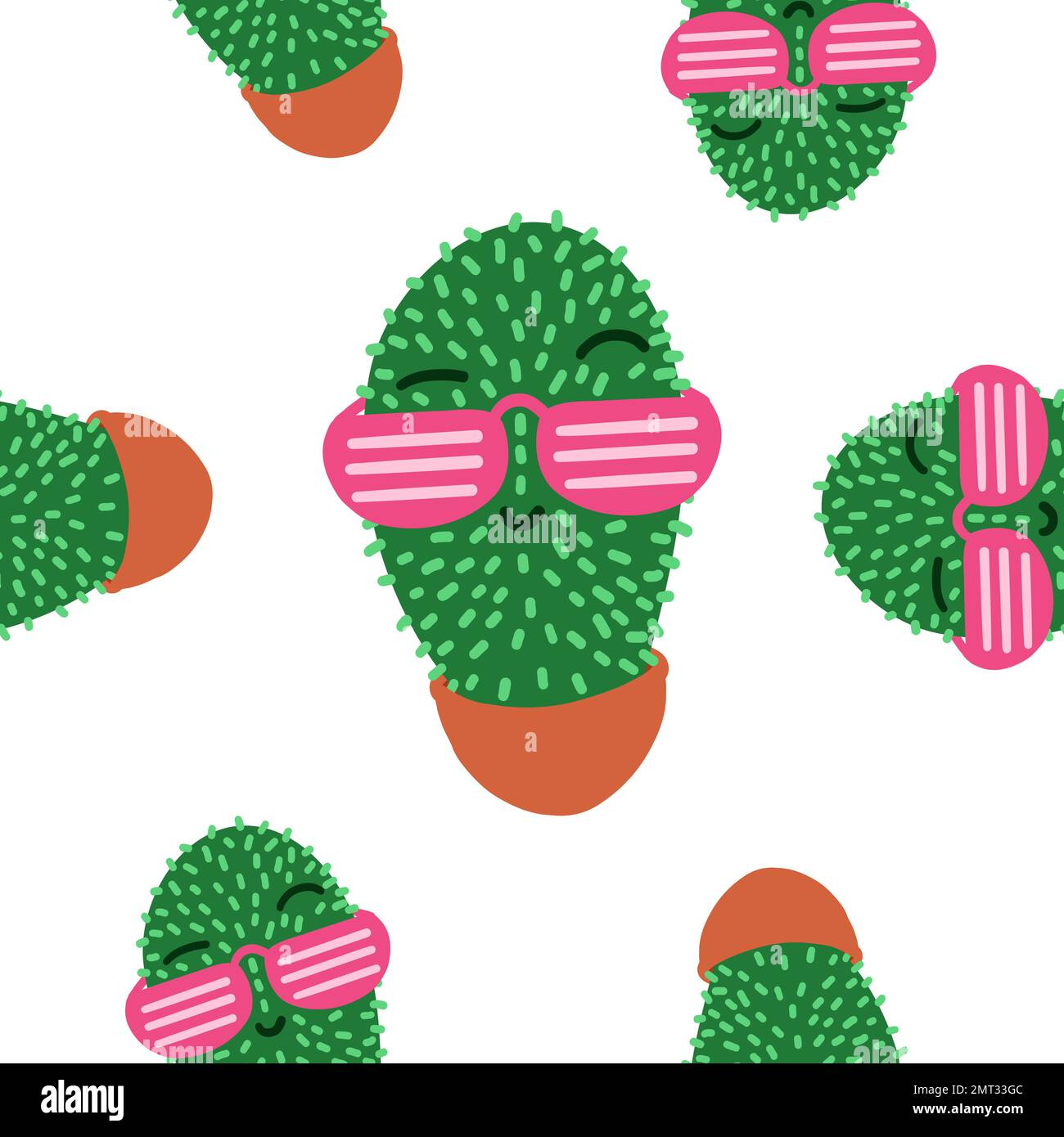 Cacti character in sunglasses pattern. Vector illustration in cartoon ...