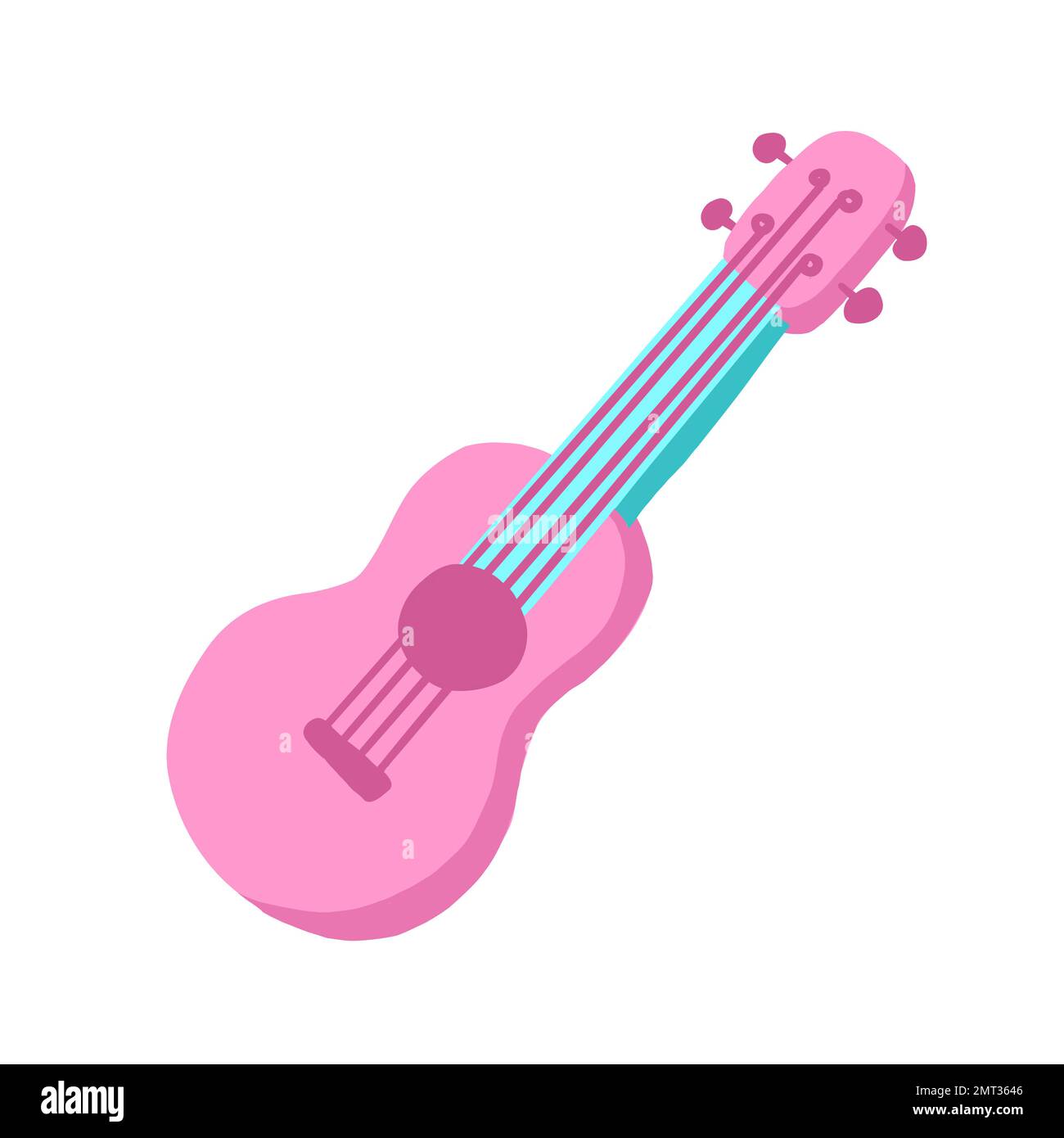 Pink guitar. Hawaiian Ukulele. Vector illustration in cartoon flat ...