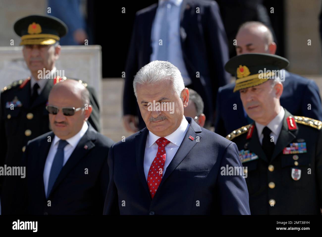 Turkish Prime Minister Binali Yildirim, center, army commanders and ...