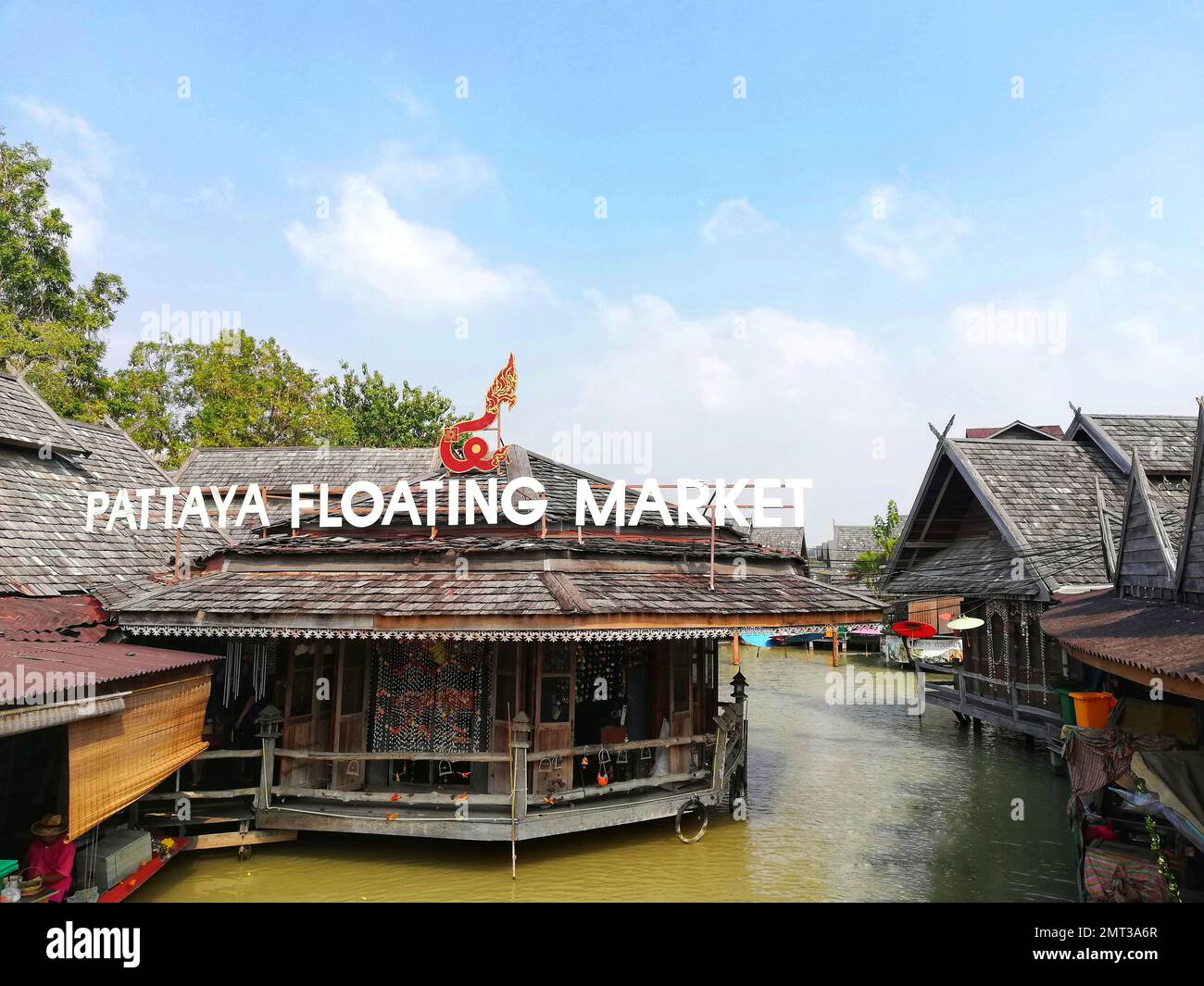 The buildings on the river of the floating market in Pattaya Stock ...